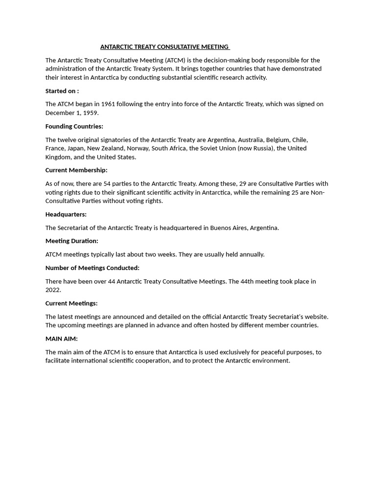 Antarctic Treaty Consultative Meeting Overview | PDF