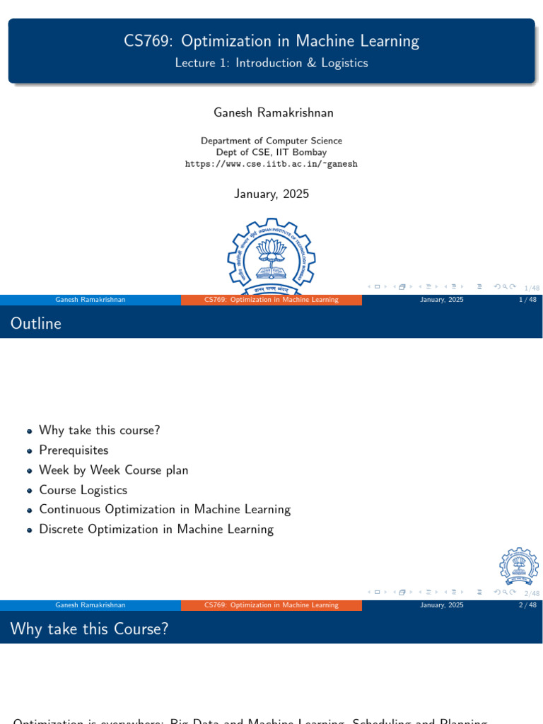 CS769 2025 Intro Lecture 1-Annotated | PDF | Mathematical Optimization | Machine Learning
