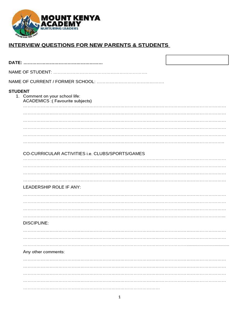Admission Interview questionnaire -2023 | PDF