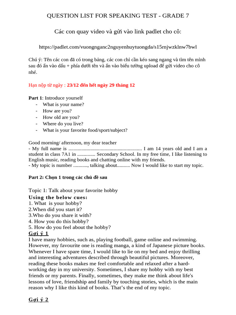 Final Speaking Test - g7 | PDF | Foods | Cuisine