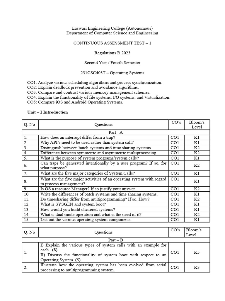 CAT1 OS QP | PDF | Process (Computing) | Scheduling (Computing)