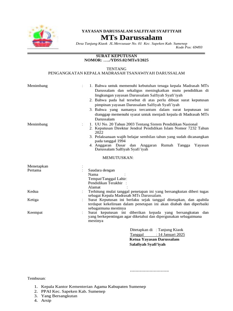 SK Pengangkatan Kepala Sekolah | PDF