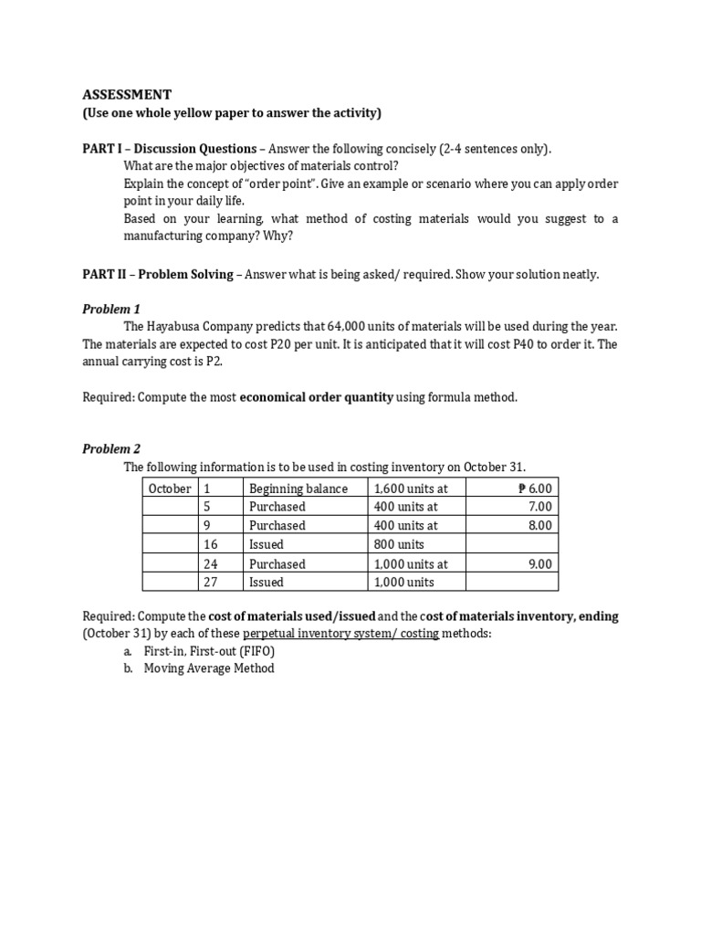 Group Activity - Accounting For Materials | PDF