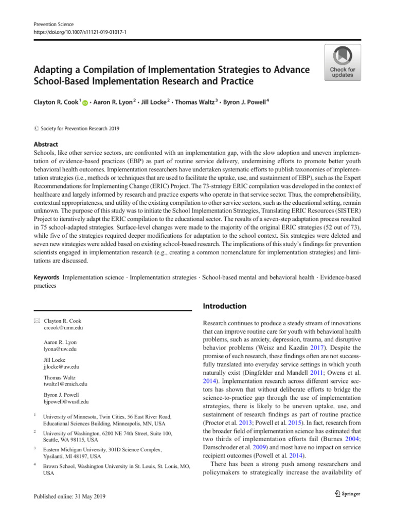 Adapting Implementation Strategies for Schools | PDF | Goal | Innovation