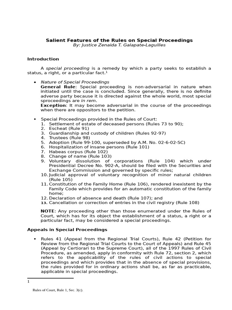 3. Salient Features of the Rules on Special Proceedings | PDF | Will ...