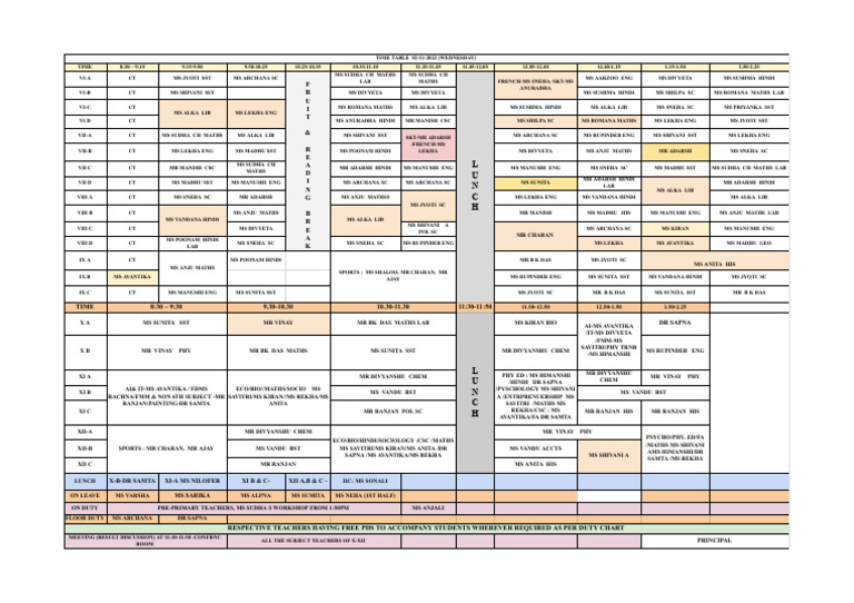 SR TIME TABLE 2022-23 | PDF