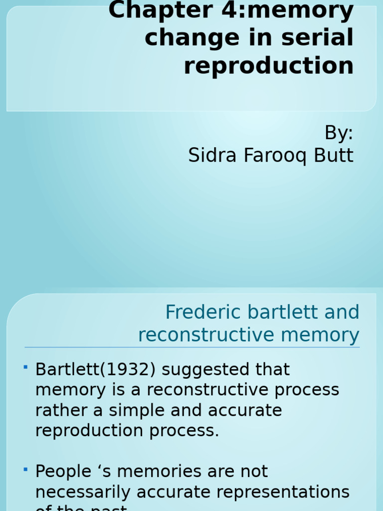 Reconstructive Memory and Bartlett's Theory | PDF | Schema (Psychology ...