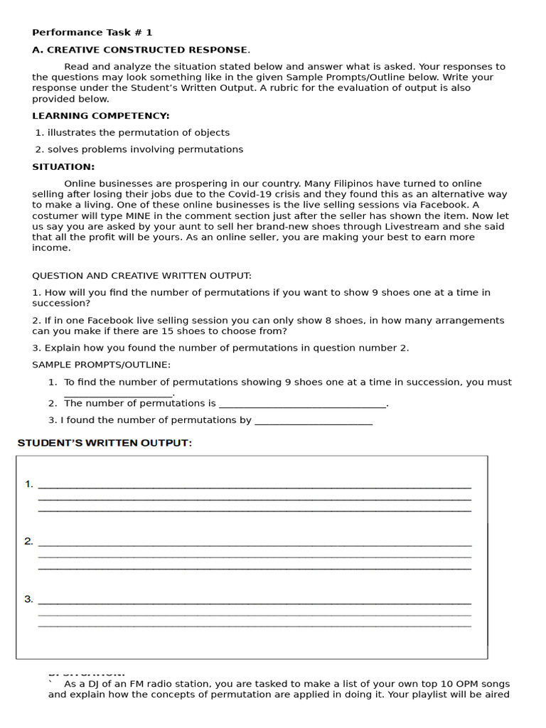 Performance Task 1 | PDF | Permutation | Cognition