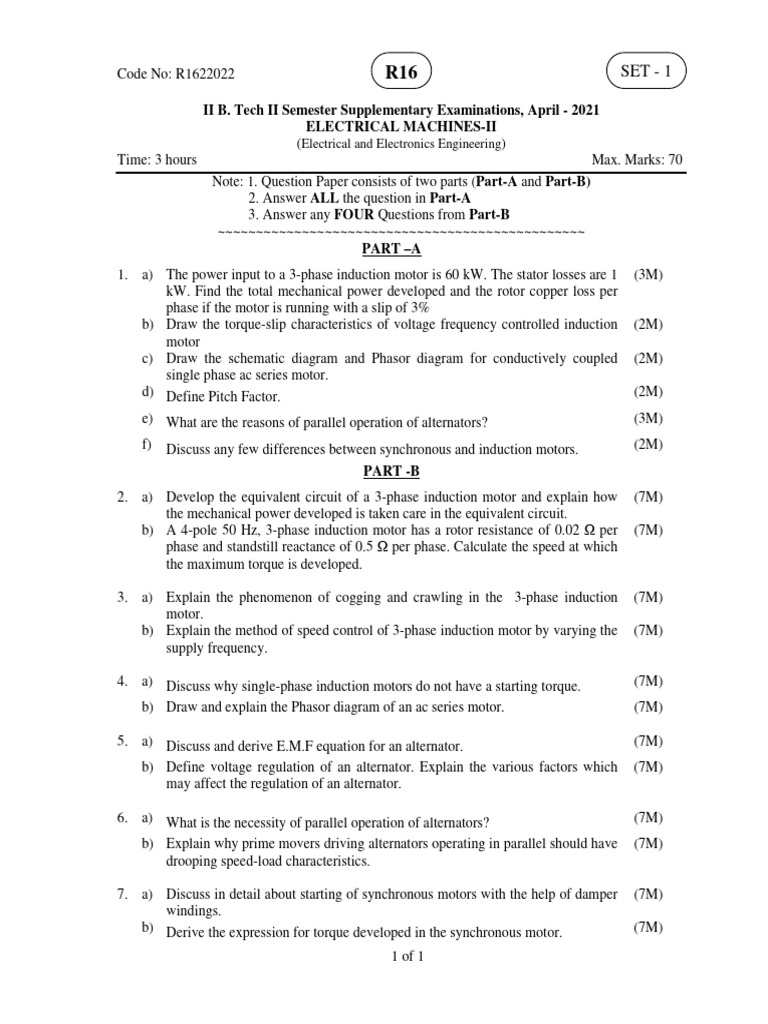 Electrical Machines II Exam Paper 2021 | PDF | Electric Motor ...
