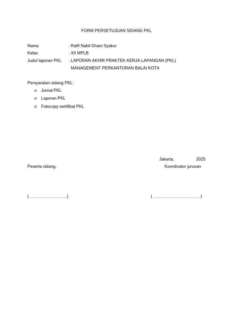 Form Persetujuan Sidang PKL | PDF