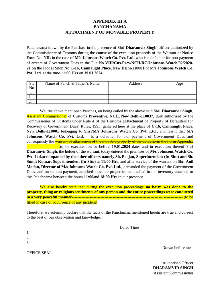 Panchnama for Property Attachment | PDF | Justice | Crime & Violence