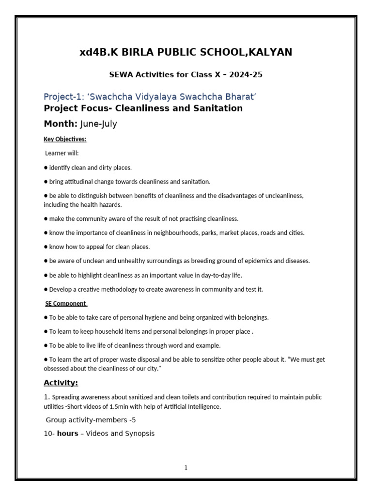Sewa Activity - STD-X - 2024-25 | PDF | Waste | Municipal Solid Waste