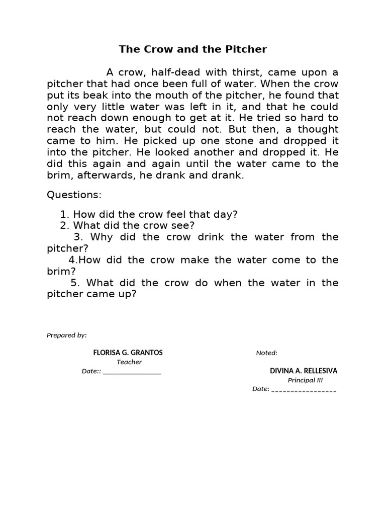 The Crow and The Pitcher | PDF