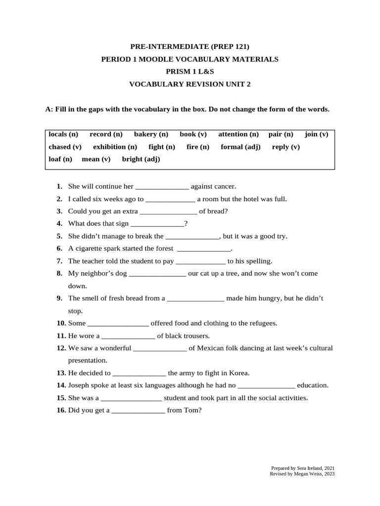 Prism 1 Unit 2 | PDF