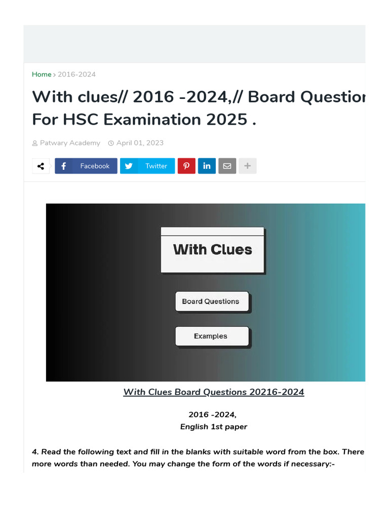 HSC 2024 Board Questions with Clues | PDF | Pollution | Waste