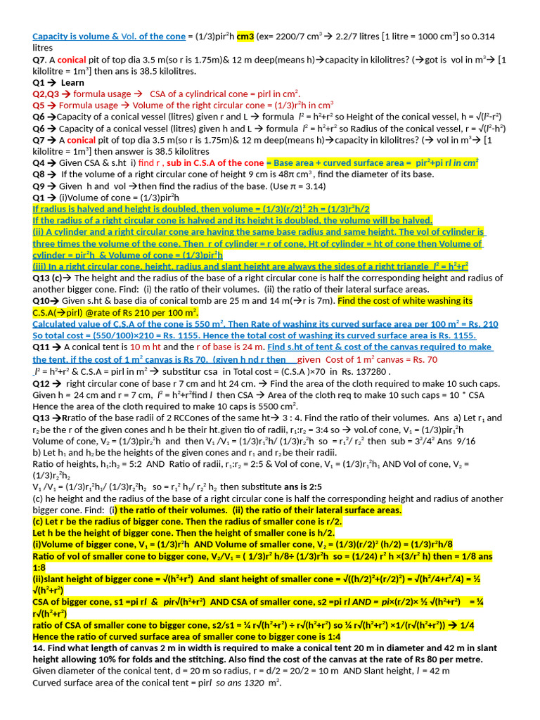 Formula Usage CSA of A Cylindrical Cone Pirl in CM - Formula Usage ...