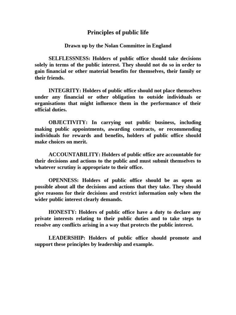 Principles of Public Life - Nolan | PDF