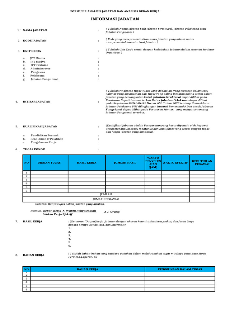 Form Informasi Jabatan Anjab Abk | PDF