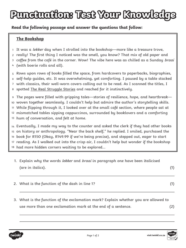 Za HL 1731438612 Punctuation Test Your Activity Sheet Ver 1 | PDF ...