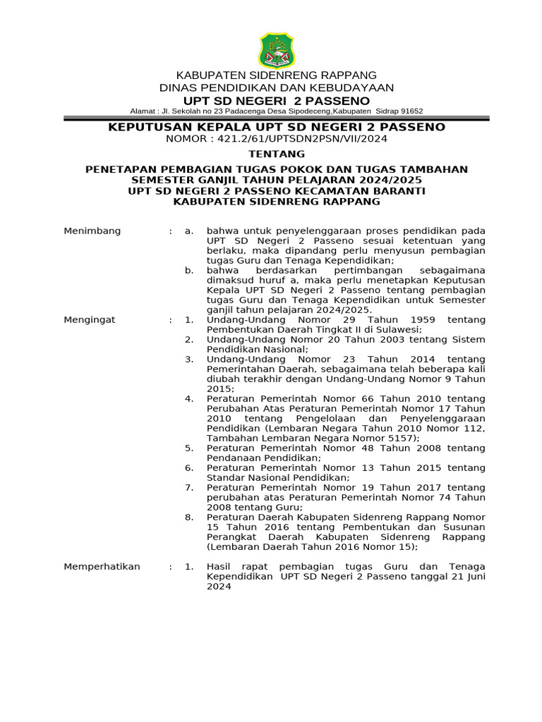 Sk Pembagian Tugas Ganjil 2024 2025 | PDF