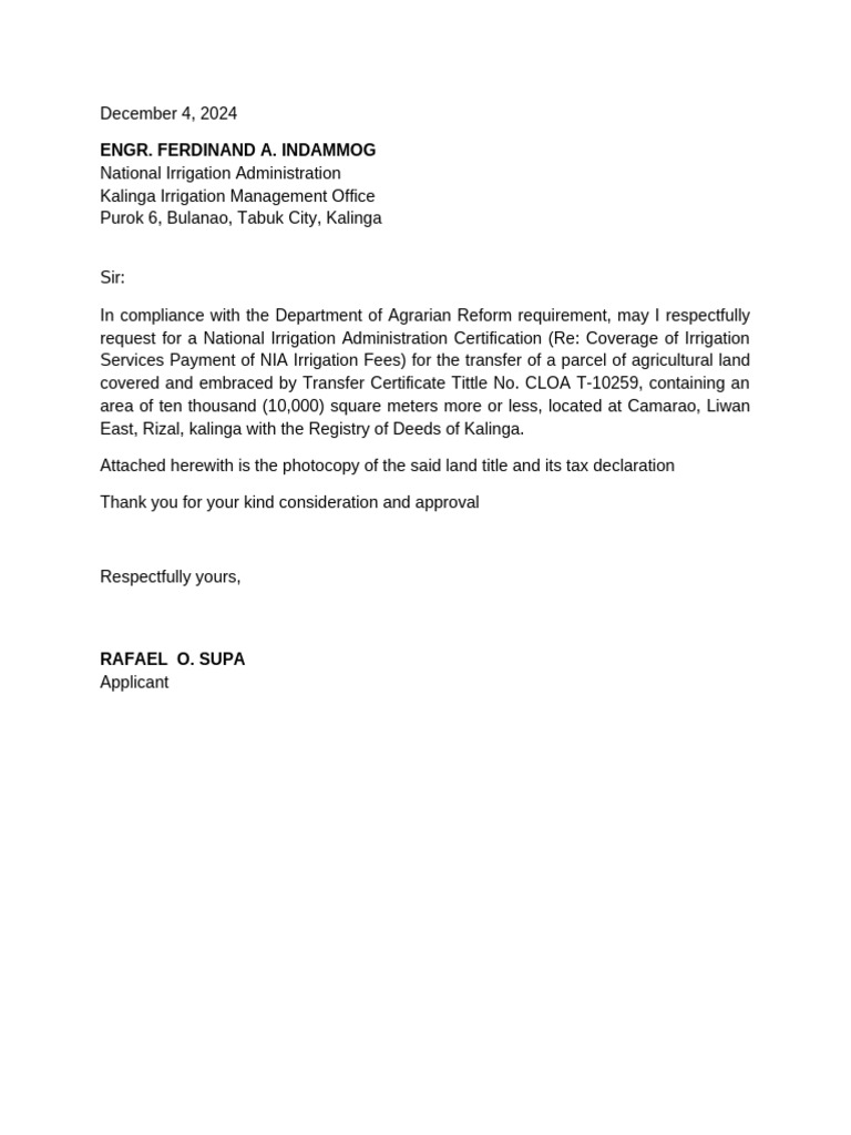 Request Letter To Nia | PDF