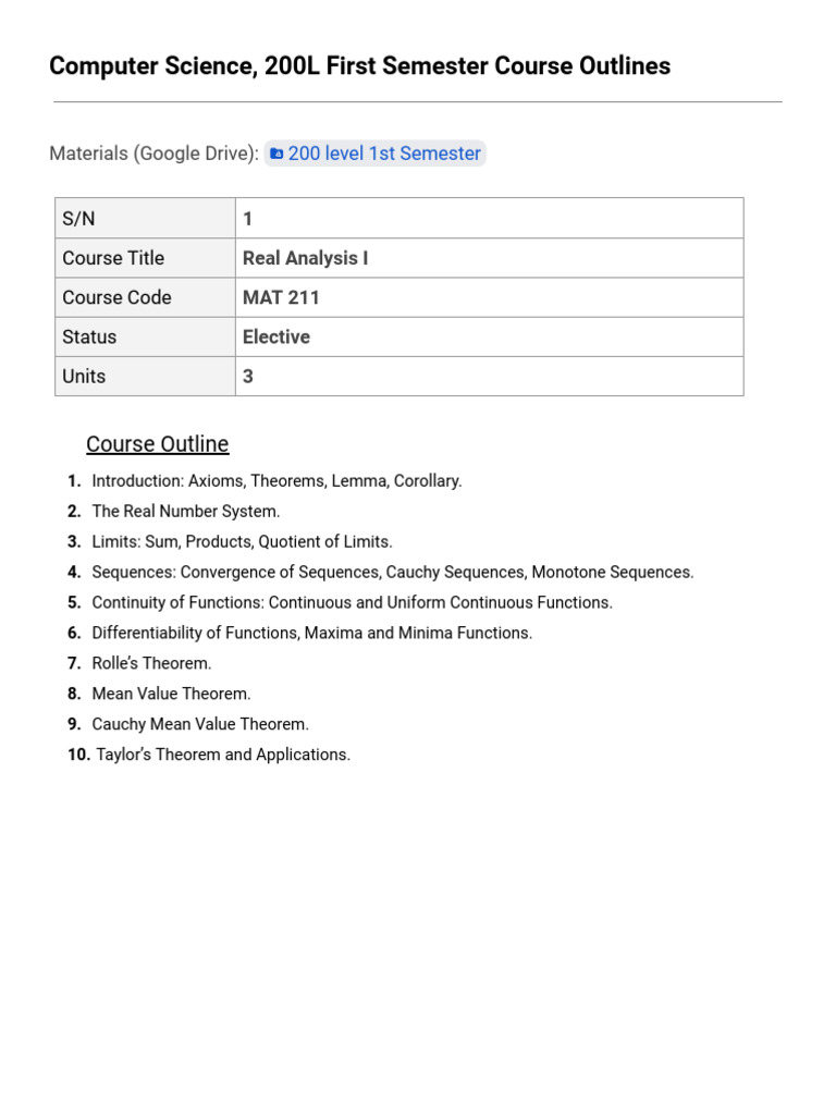 CSC 200L First Semester Course Outlines | PDF | Computer Programming | Object Oriented Programming