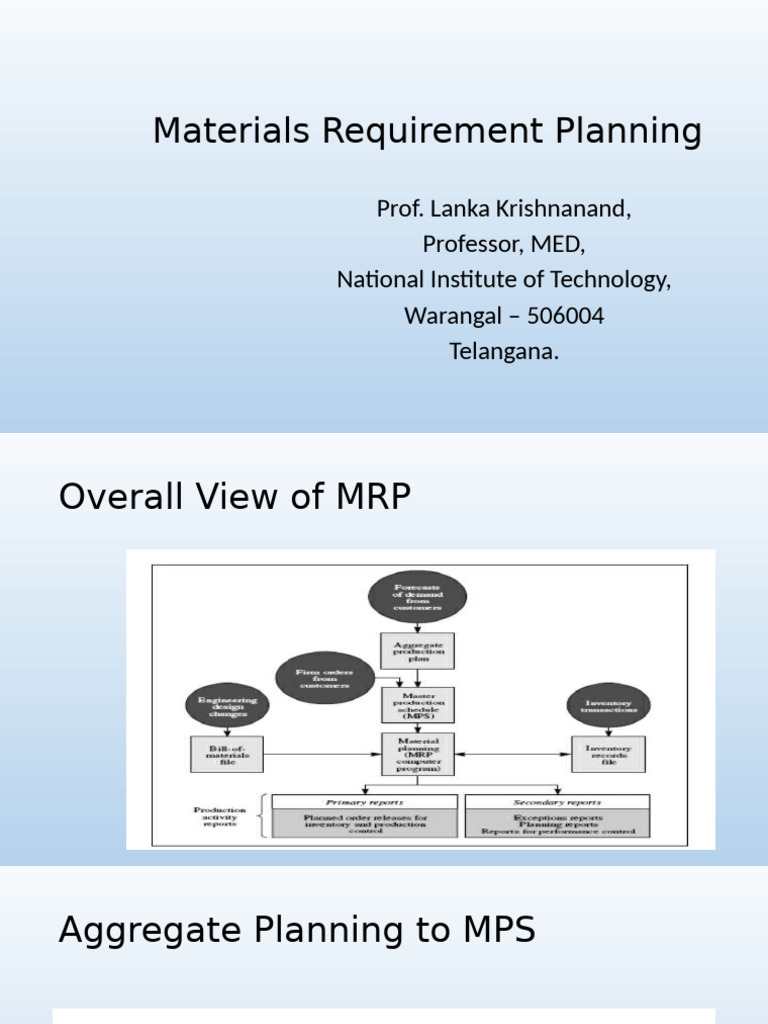 Materials Requirement Planning | PDF | Lean Manufacturing | Inventory