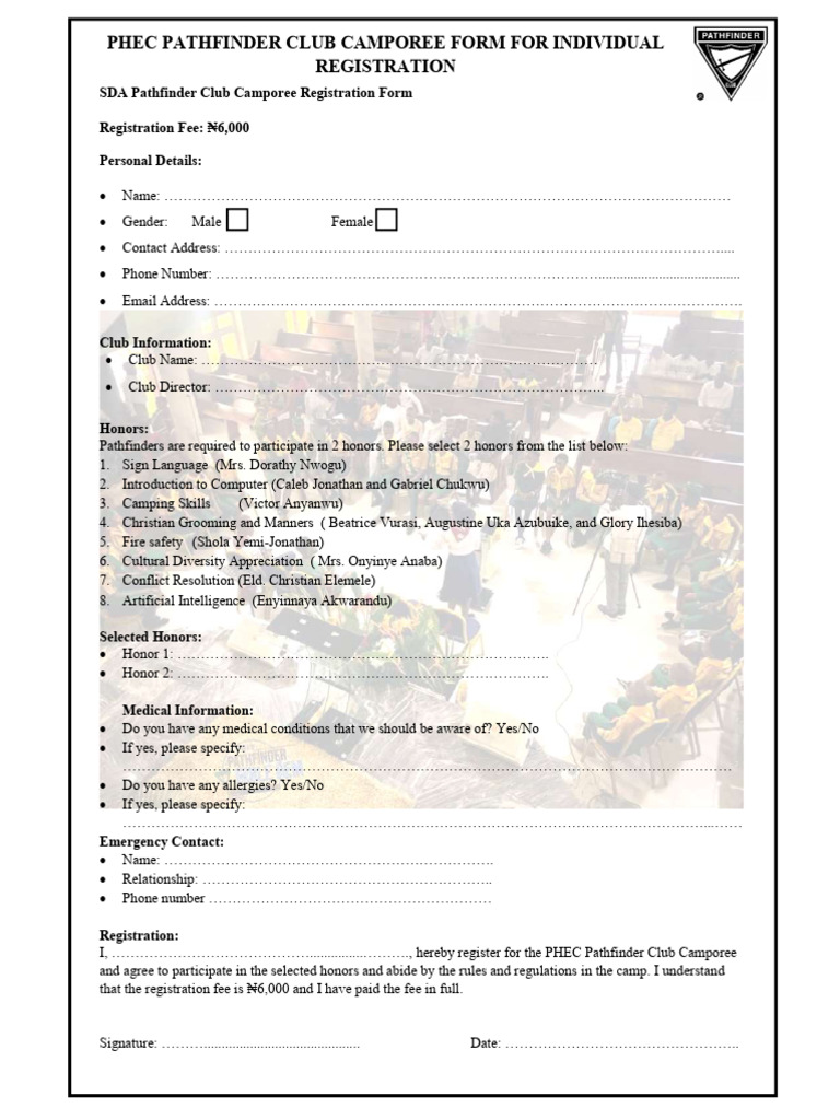 Pathfinder Camporee Registration Form | PDF
