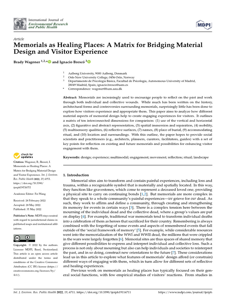 Memorials As Healing Places A Matrix For | PDF