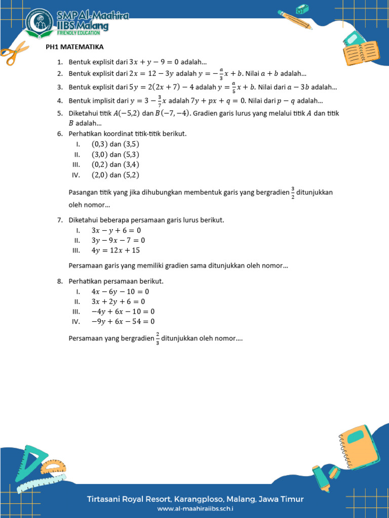 Soal Matematika: Bentuk Eksplisit dan Gradien | PDF