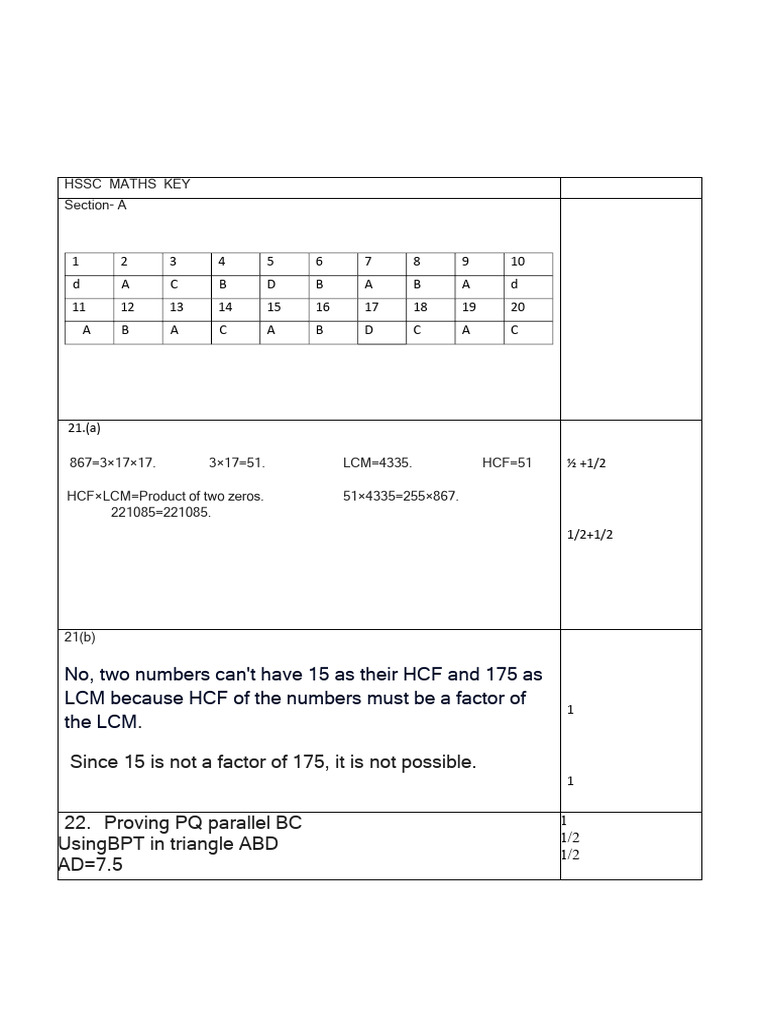 Hssc Maths Answer Key - Set 2 | PDF | Zero Of A Function | Mathematical Concepts