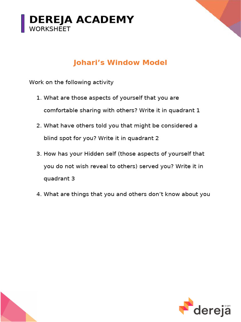 Johari's Window Activity Worksheet | PDF