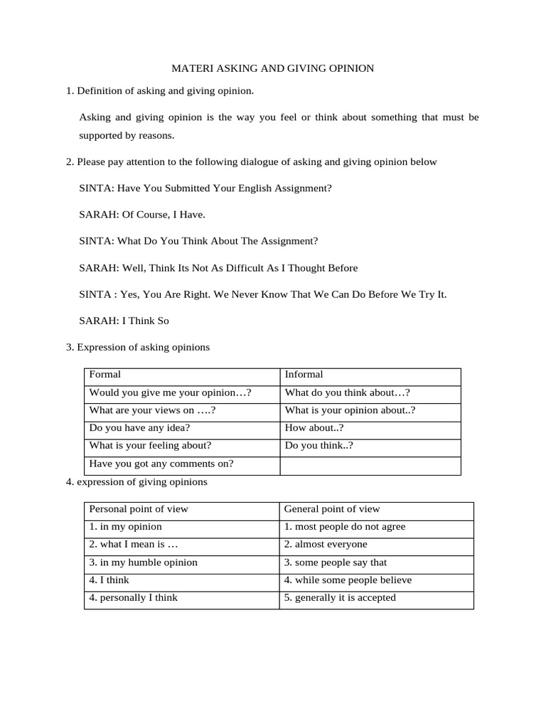 Materi Asking And Giving Opinion Pdf