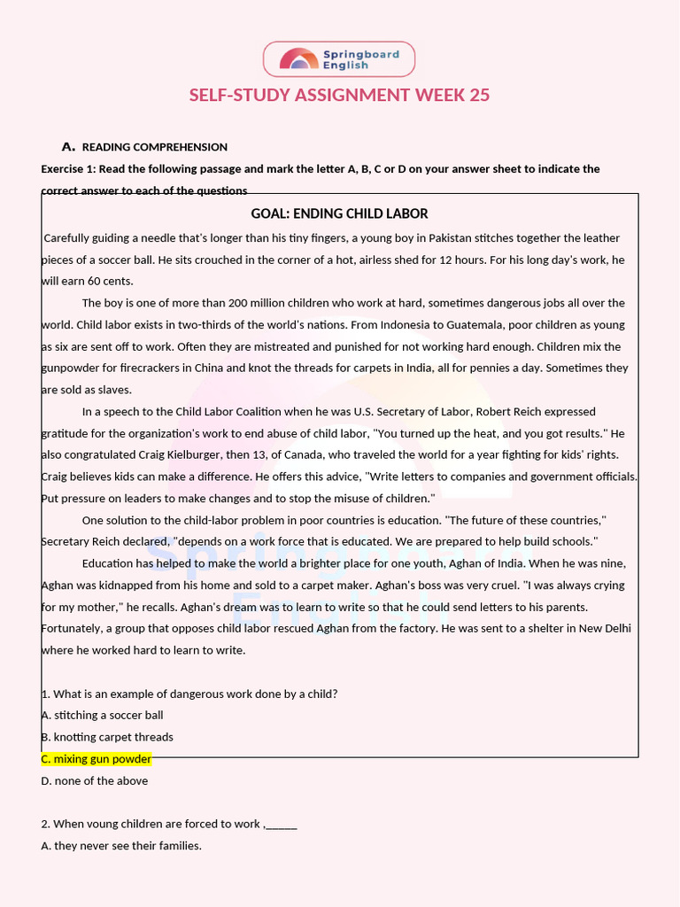 (Ca26-01) Self-Study Assignment Week 25 | PDF | Carbon | Child Labour