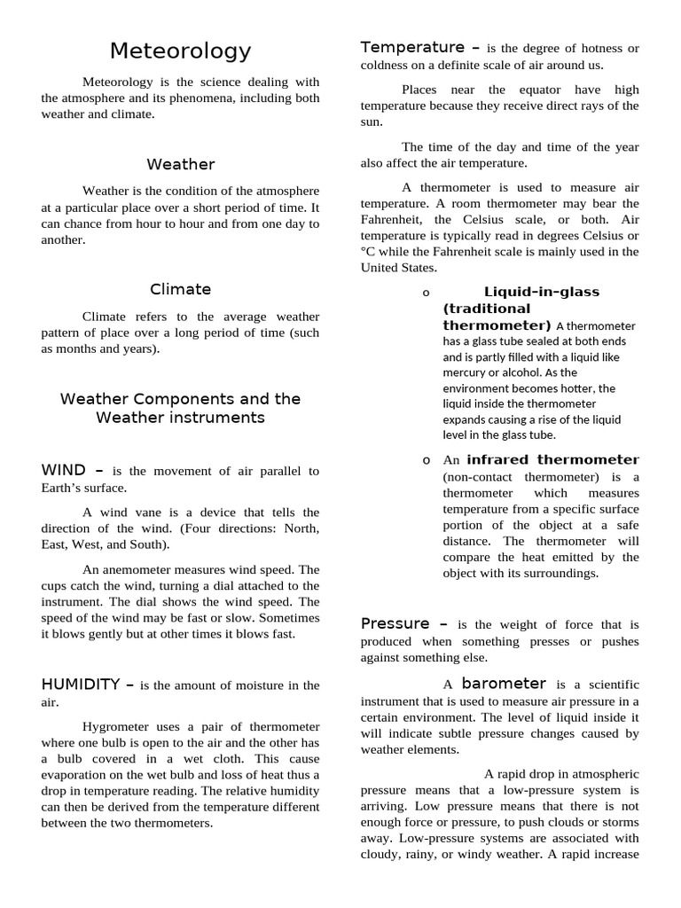 Meteorology: Weather and Climate Guide | PDF | Thermometer | Cloud