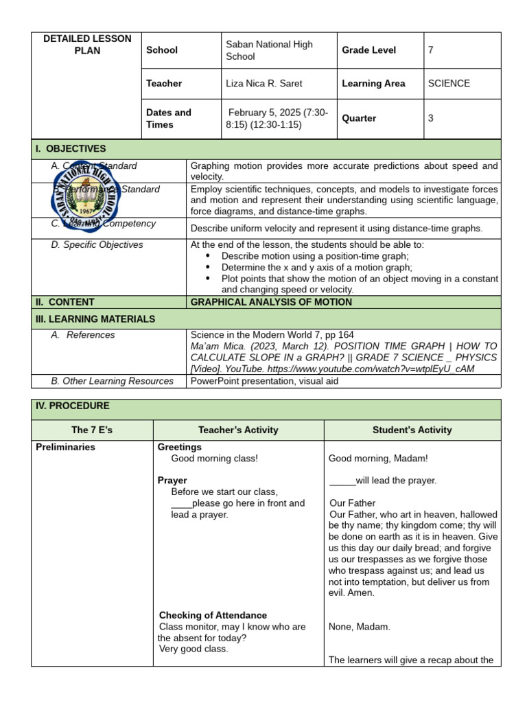 3 - DLP - Graphical Analysis of Motion | PDF | Velocity | Speed