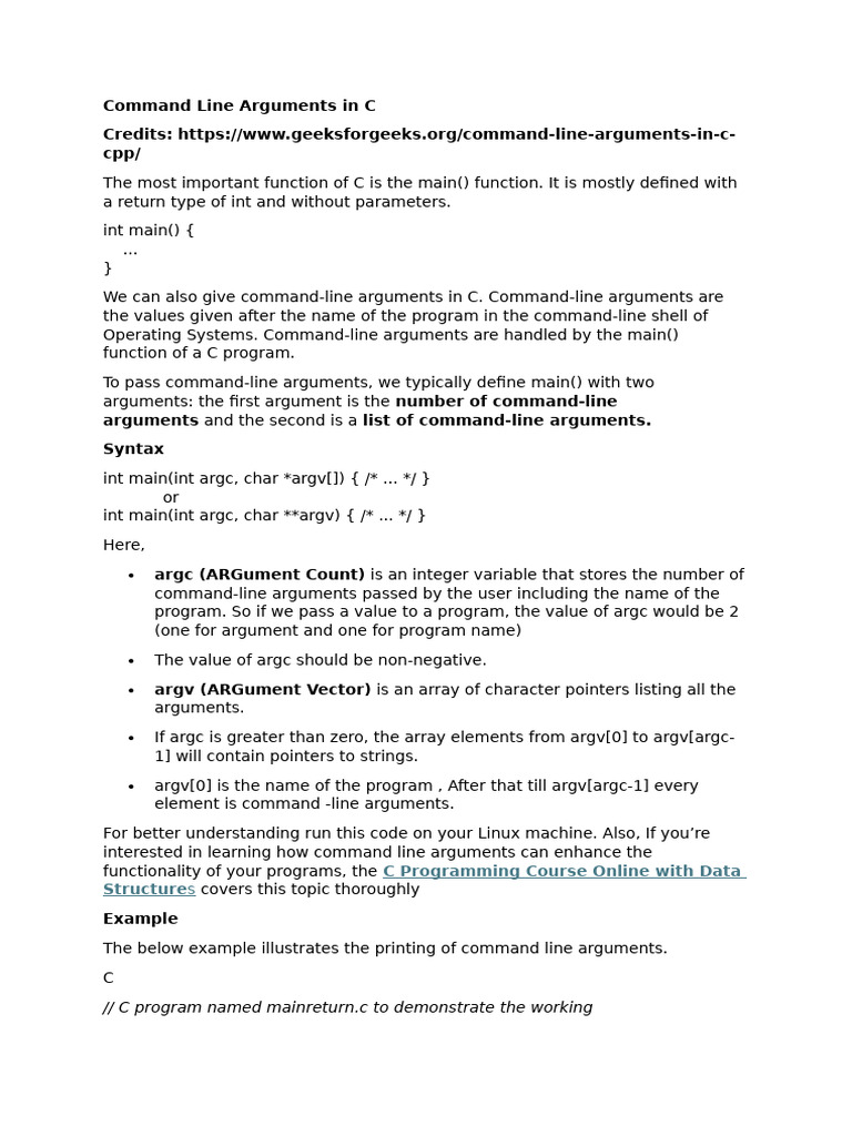 Command Line Arguments in C | PDF | Parameter (Computer Programming ...