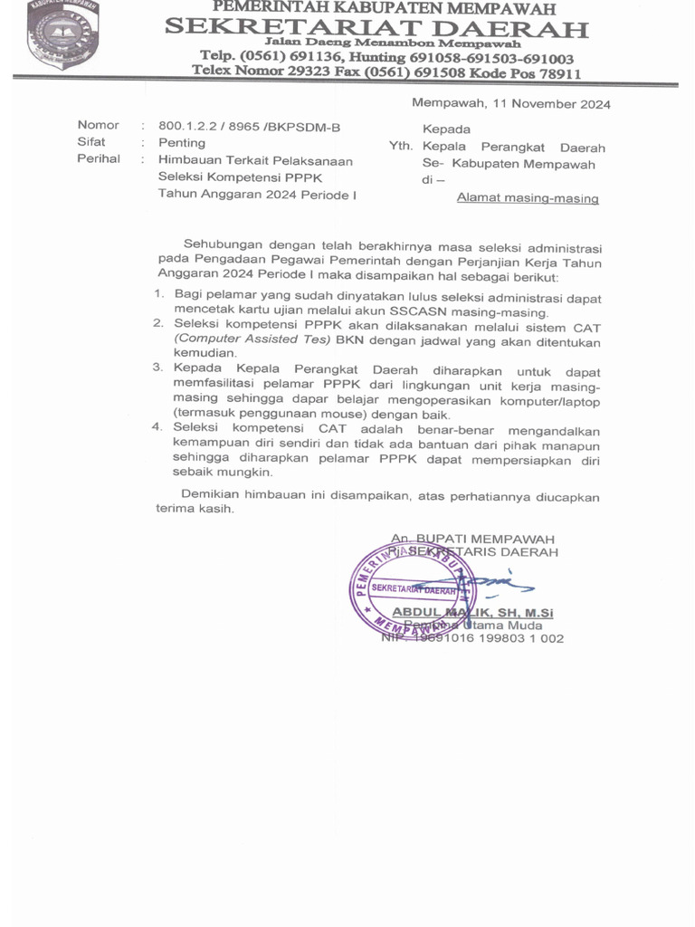 Scan Surat Himbauan Terkait Pelaksanaan Seleksi PPPK | PDF