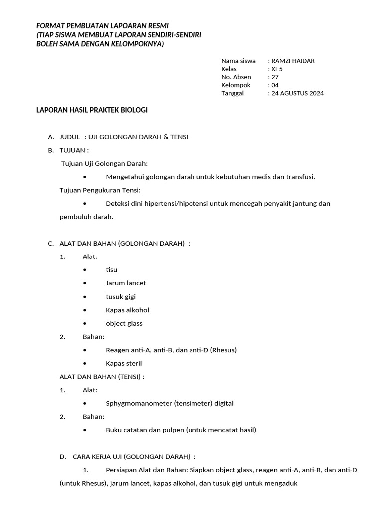 FORMAT LAPORAN UJI GOLDAR RAMZi | PDF
