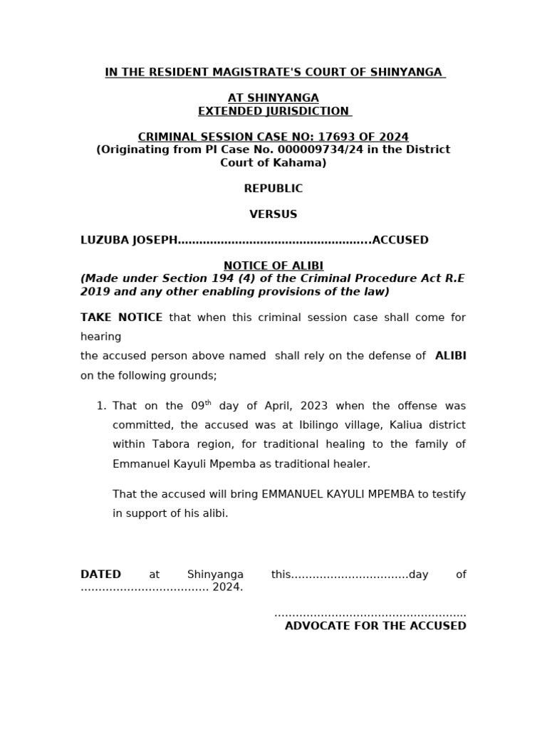 Defence of Alibi- Luzuba | PDF
