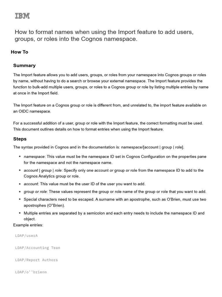 Cognos User Import Formatting Guide | PDF