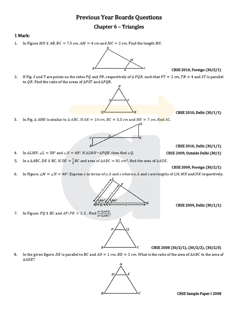 Triangles Previous Year Questions | PDF | Area | Triangle