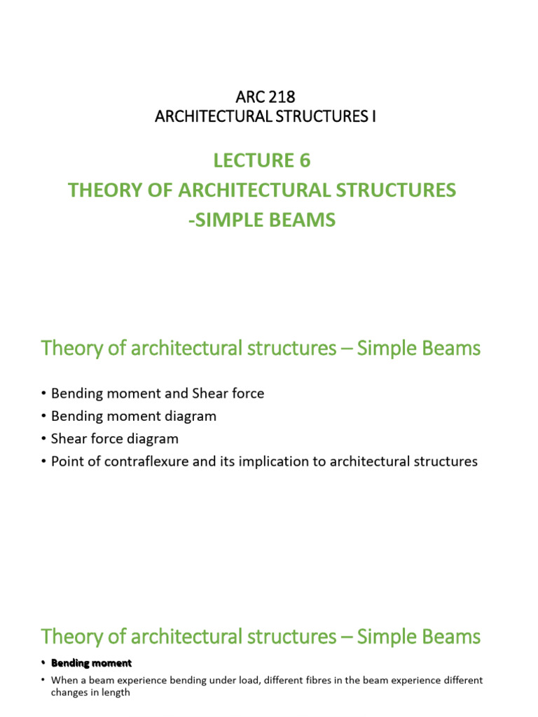 ARC 218 lecture 6-1 | PDF | Bending | Beam (Structure)