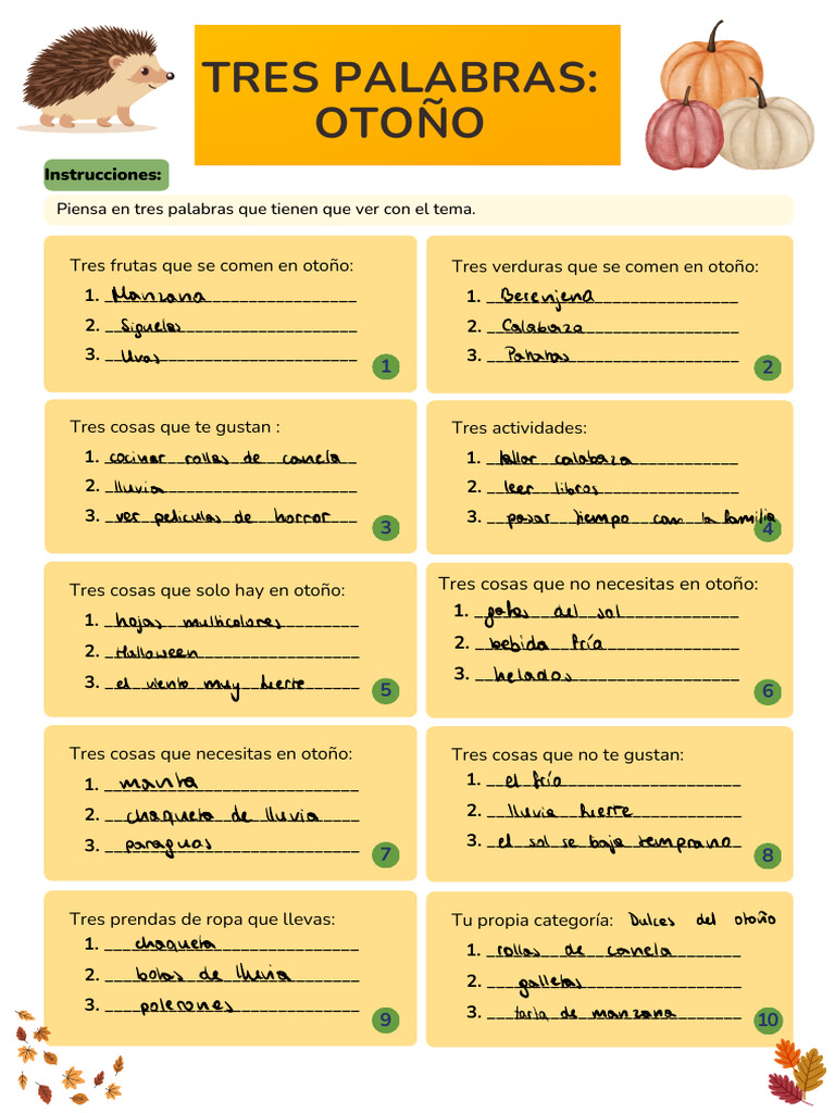 Autumn vocab in spanish | PDF | Otoño | Comida y bebida