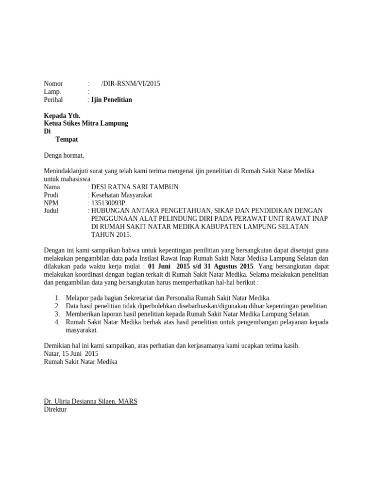 Ijin Penelitian Umitra | PDF