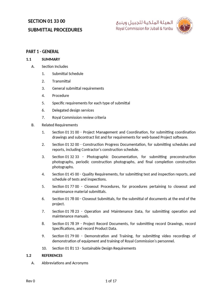 01 33 00 - Submittal Procedures Approved | PDF | Specification (Technical Standard)