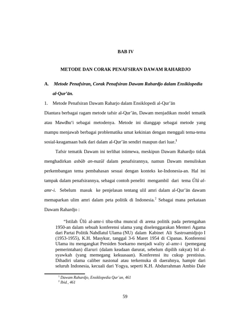 BAB IV Mengimplikasi Metode Dawam Rahardjo Terhadap Konteks Sosial Indonesia | PDF