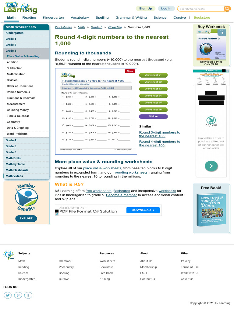 Rounding Worksheets Rounding 4-Digit Numbers To The Nearest 1,000 K5 ...