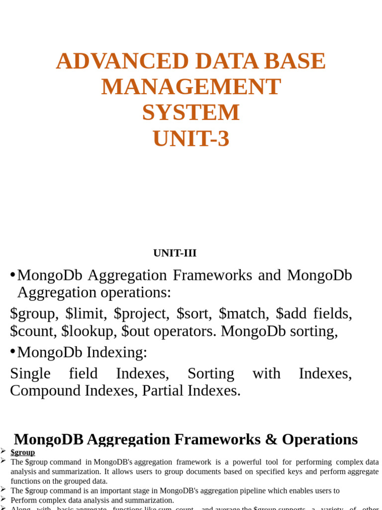 ADBMS-UNIT-3 | PDF | Mongo Db | Database Index