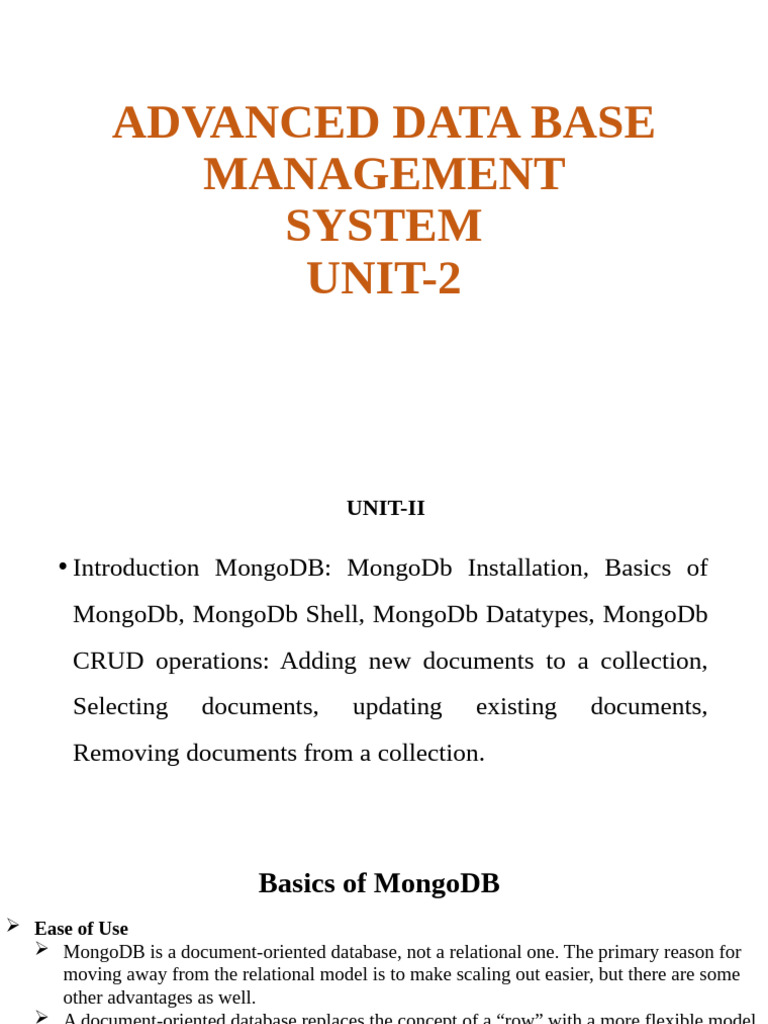 ADBMS-UNIT-2 | PDF | Mongo Db | Data Type ADBMS-UNIT-2 | PDF | Mongo Db | Data Type